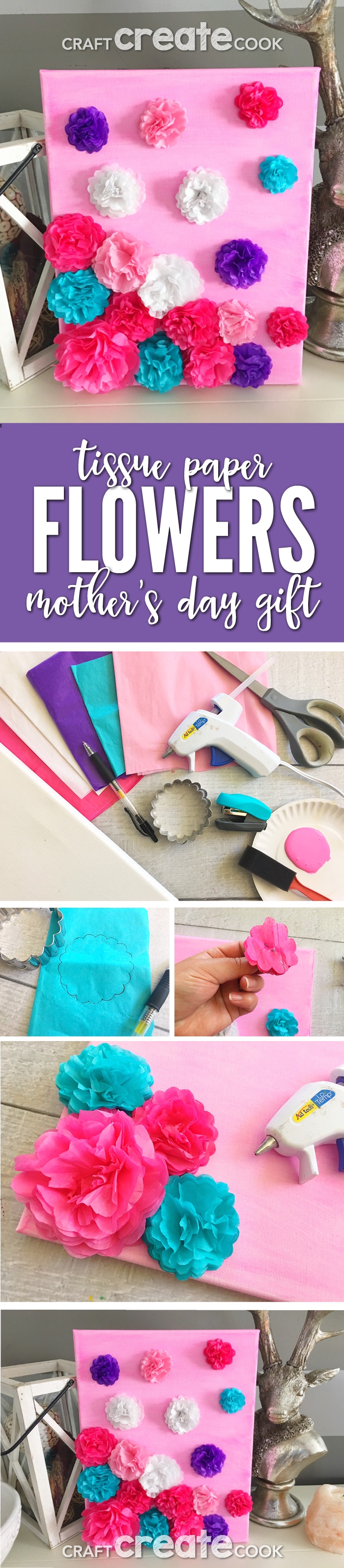 Tissue Paper Flower Mother's Day Canvas - Craft Create Cook