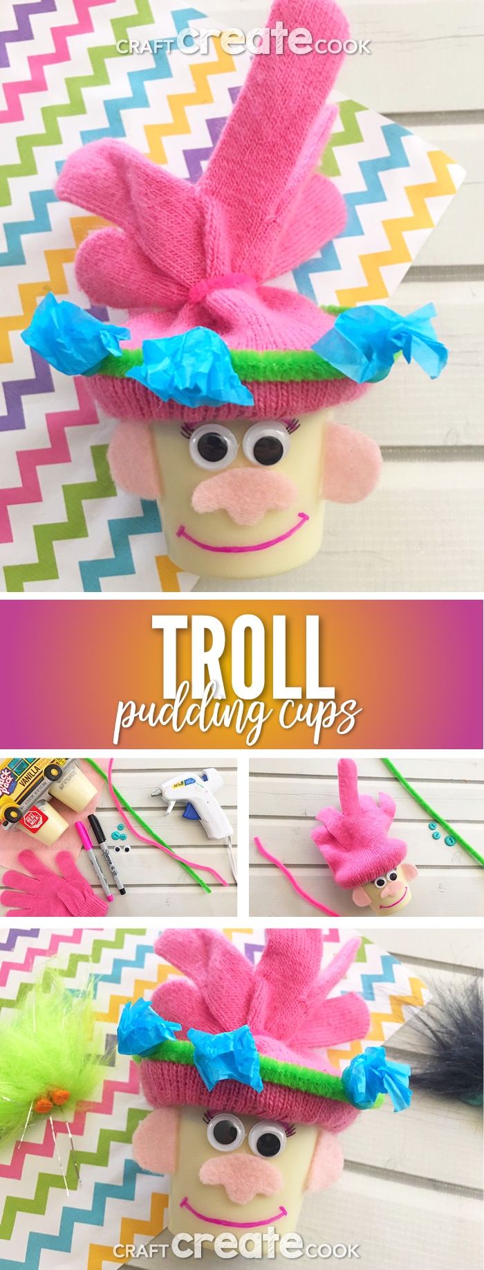 Trolls Pudding Cups for Kids - Craft Create Cook