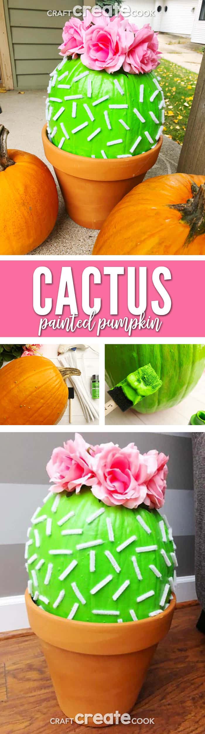Cactus Painted Pumpkin - Craft Create Cook